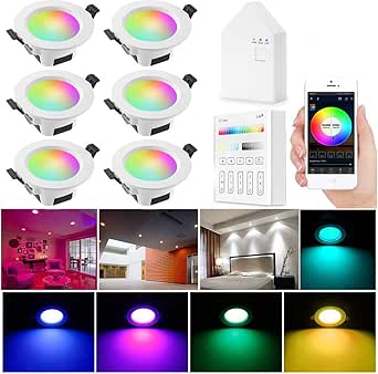 SUBOSI Set of 6 WiFi Bluetooth 5W LED Recessed Spotlights RGBW + CCT 5 ...
