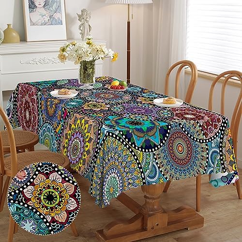 iEvery Boho Wipeable Tablecloth Rectangular, Mandala Polyester ...