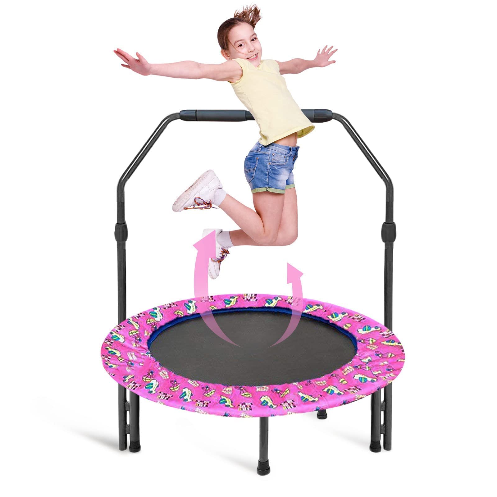 36'' Trampoline for Kids Mini Trampoline with Adjustable Handle and ...