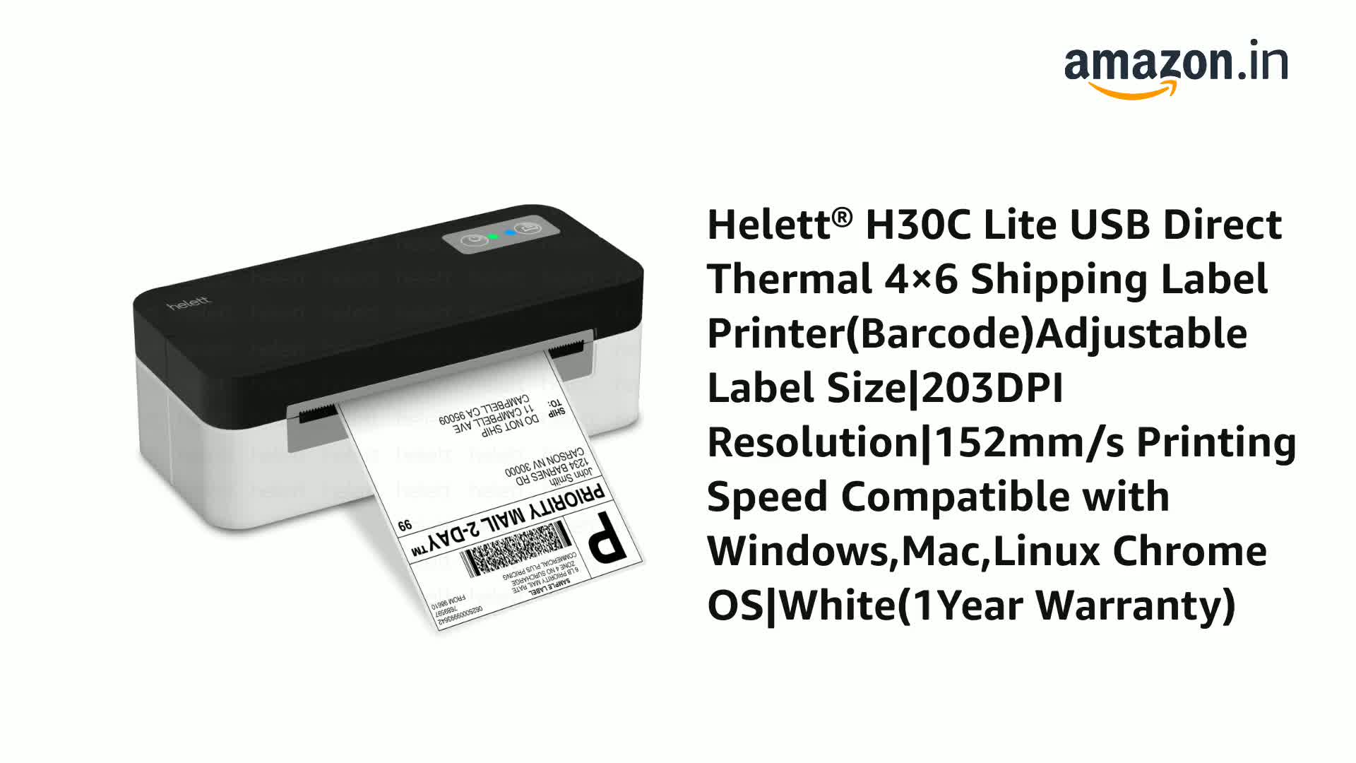 Watch Helett® H30C Lite USB Direct Thermal 4×6 Shipping Label Printer ...