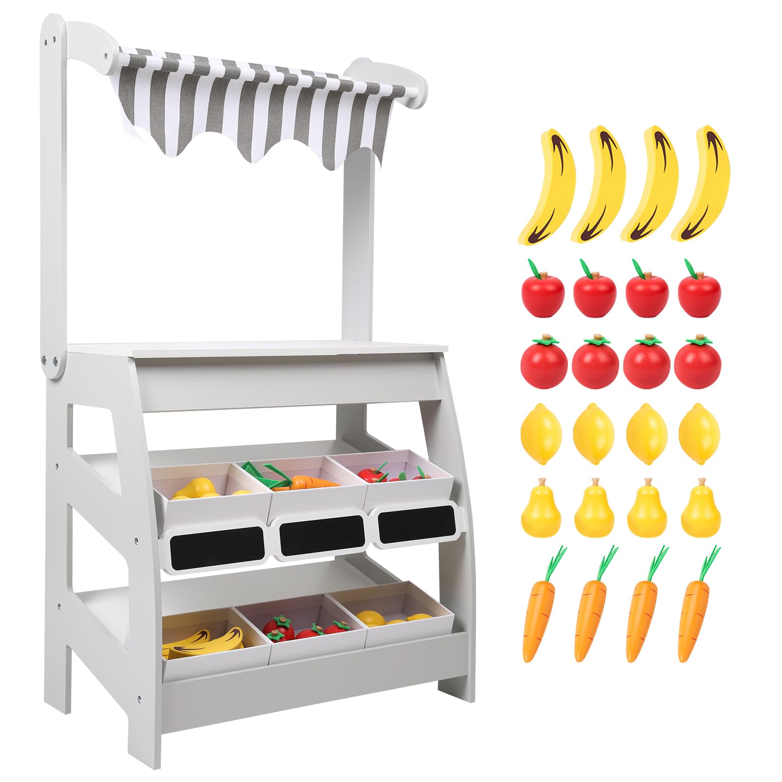 Amazon.com: Wooden Market Stand Toy, Pretend Play Grocery Store Playset ...