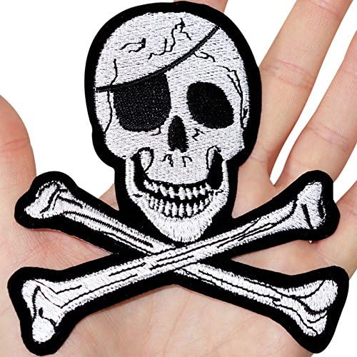 White Skull Crossbones Red Black Star Patch Iron Sew On Jeans Embroidered Badge : Amazon.co.uk ...