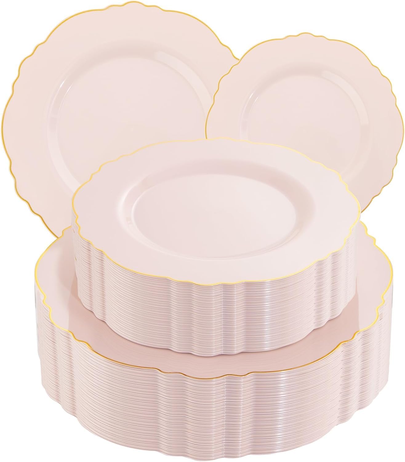 WDF 100pcs Pink Plastic Plates - High-end Baroque Design - Pink and ...