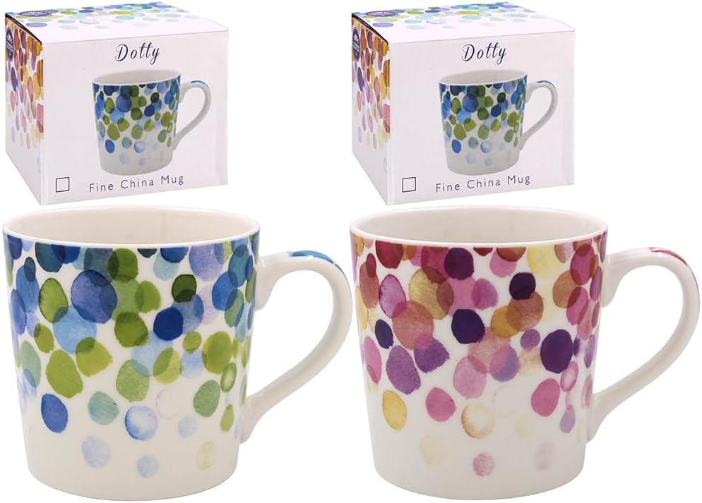 The Leonardo Collection Set of 2 Fine China Mugs - Watercolour Dots ...