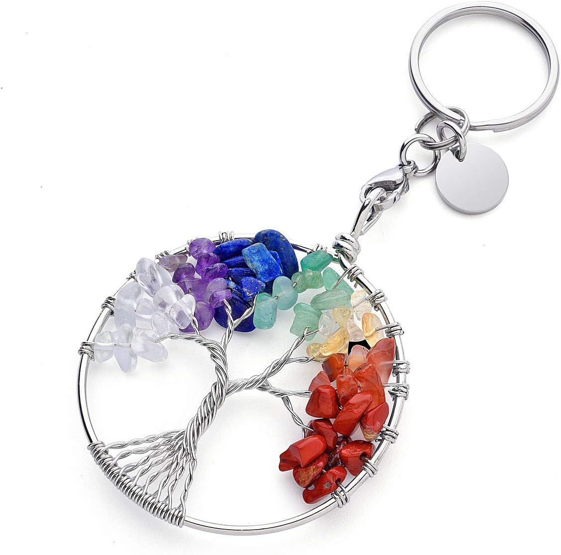 JSDDE 7 Chakra Keyring Healing Crystal Life Tree Keychain Gemstone Key ...