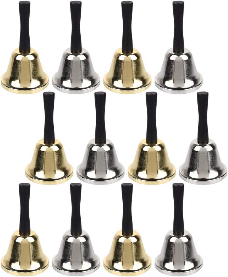 Amazon.com - 12Pcs Hand Bells Silver and Gold Steel Service with Black ...