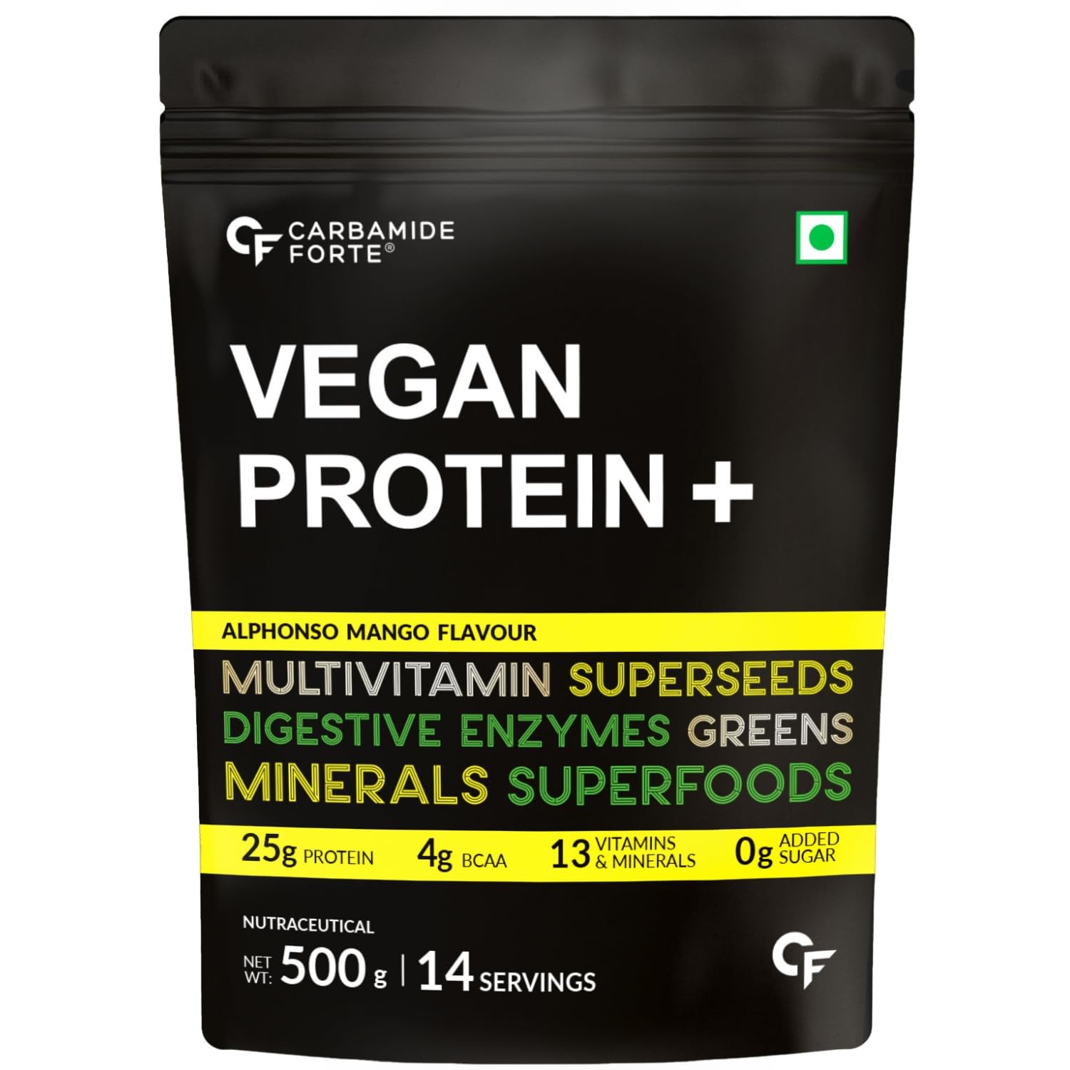 Buy Carbamide ForteVegan Protein Powder, 500g, Alphonso Mango Flavour ...