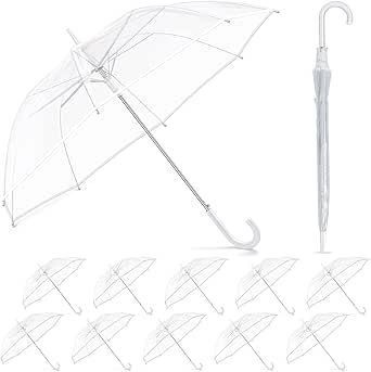 Amazon.com: 12 Pack Clear Umbrella Wedding Style Stick Umbrellas Large Canopy Windproof ...
