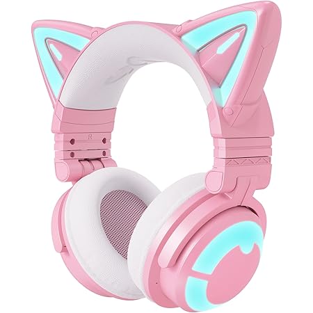 YOWU RGB Cat Ear Headphone 3G Wireless 5.0 Foldable Gaming Headset with ...