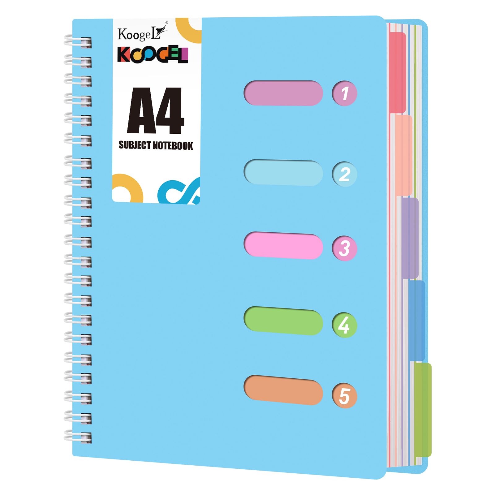 Koogel Ruled Spiral Notebook A4, Blue Journal Notebook with Dividers ...