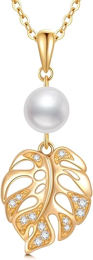 Amazon.com: 14K Solid Gold Monstera Necklaces for Women - Monstera Leaf ...