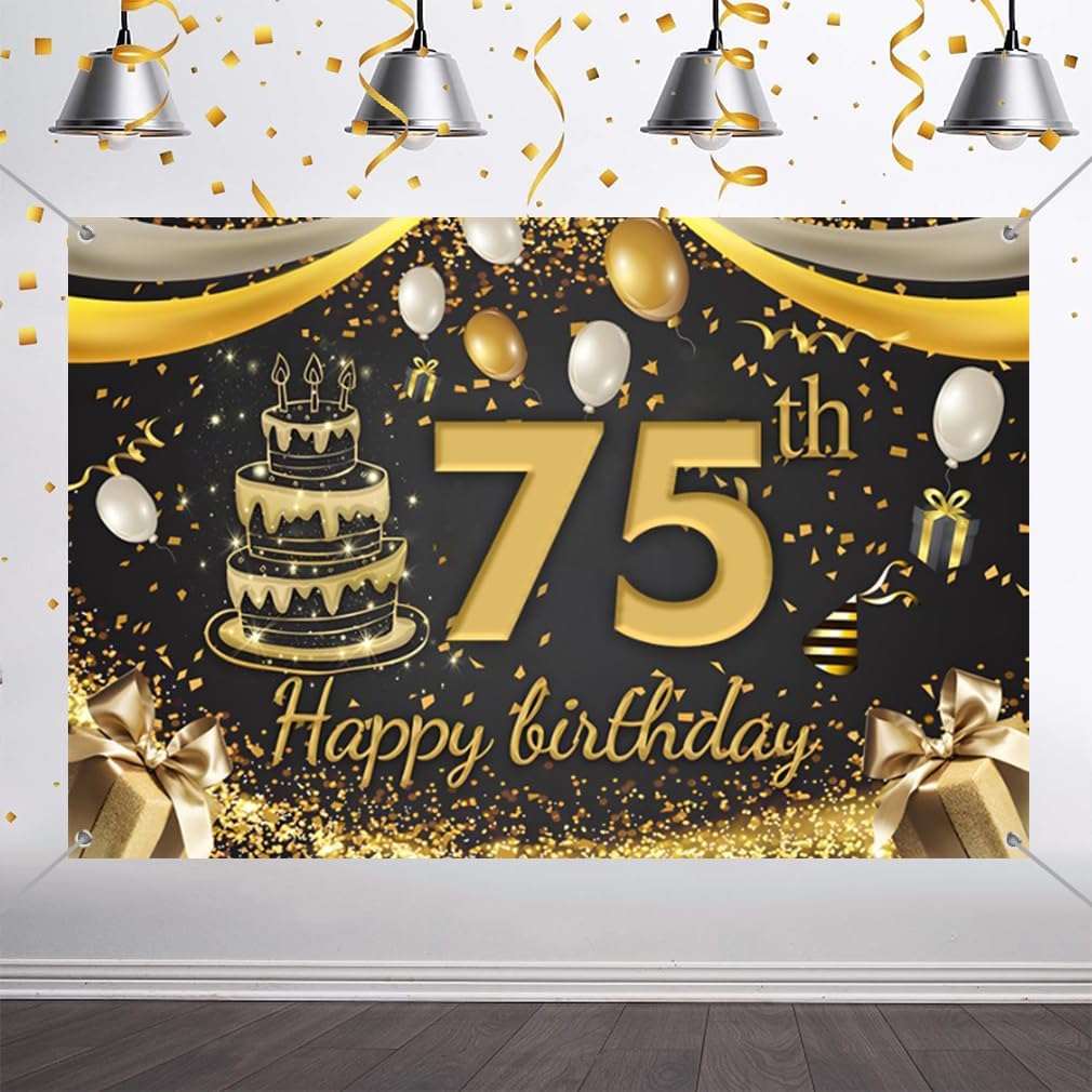 Amazon.com : Tecreo 75th Birthday Decoration Background Door Decoration ...
