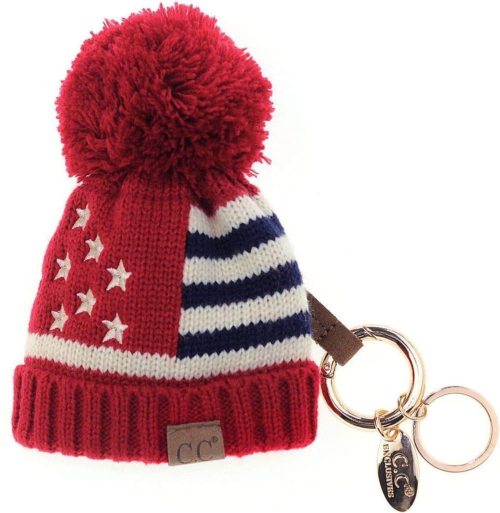 C.C Pom Pom Beanie Key Chain Key Ring Handbag Tote Accessory, USA Red ...