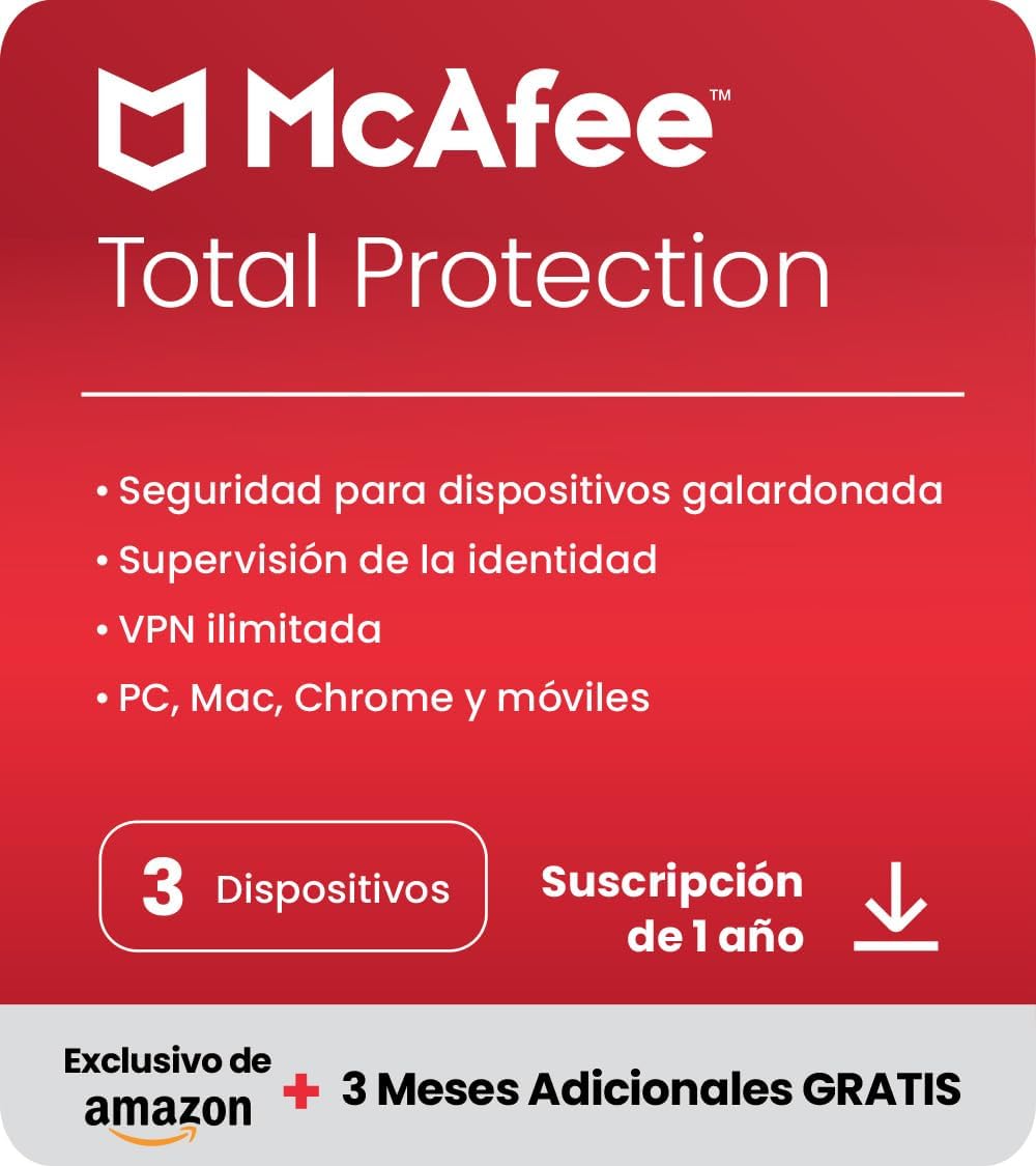 McAfee Total Protection 2024 Exclusivo de Amazon, 3 dispositivos | Antivirus, VPN, seguridad ...