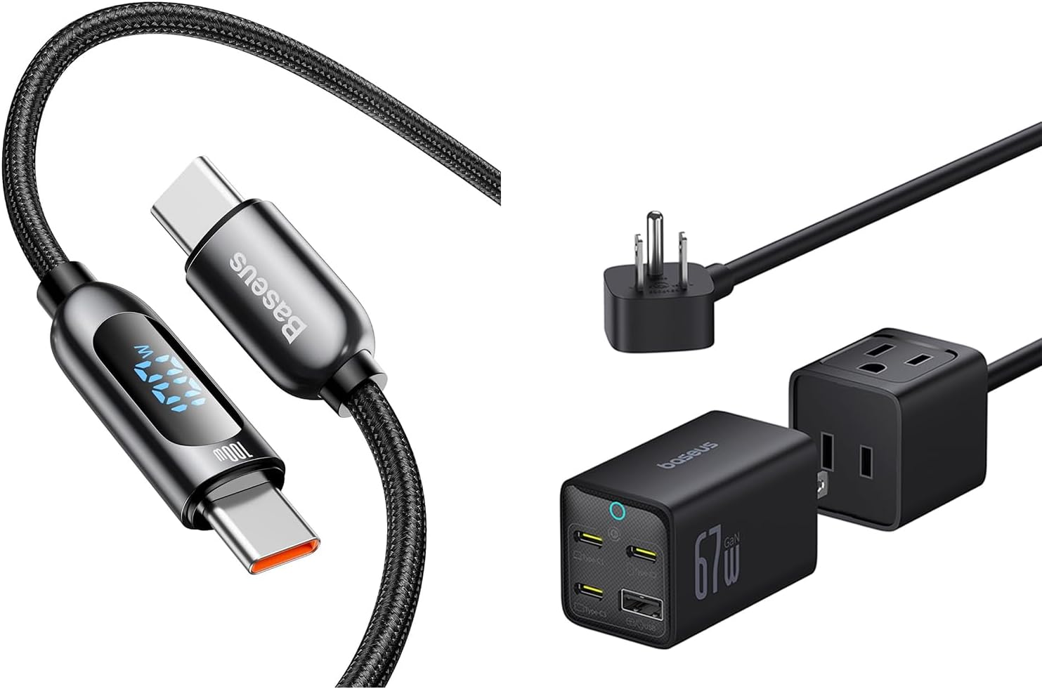 Amazon.com: Baseus PD 100W USB C Cable Detachable Charging Station 67W ...