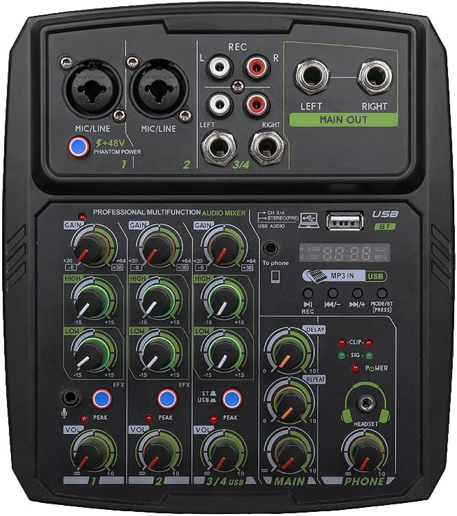 Amazon.com: Audio Interface Mixer 4 Channel Wireless Bluetooth USB ...