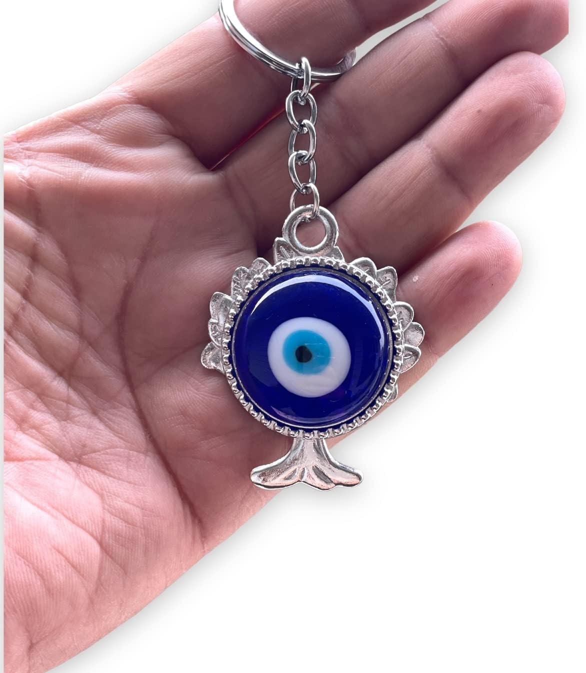 Blue Beads Blue and Silver Evil Eye Keychain for Bike/Car Gifting with ...