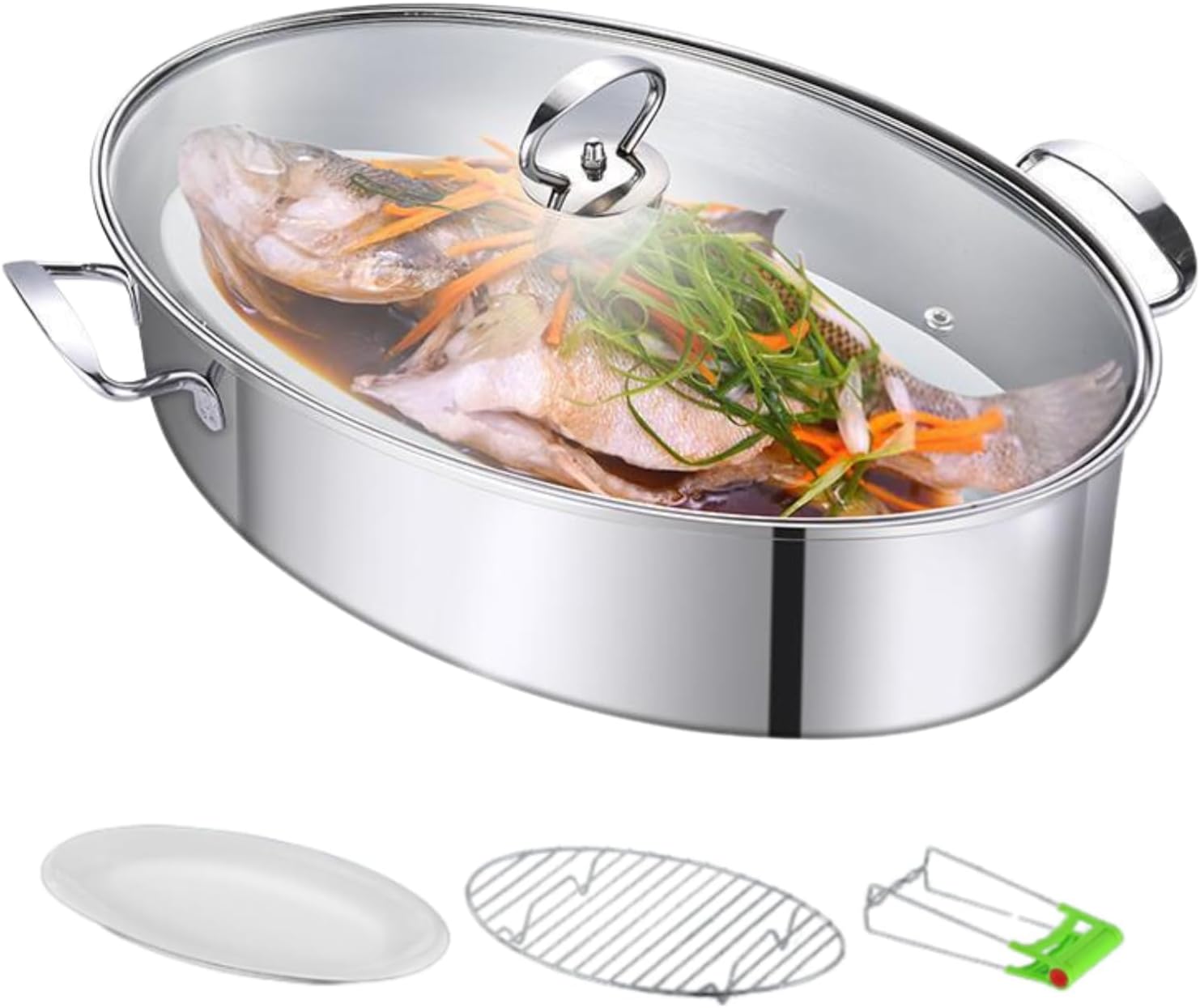 Amazon.com: TAOCIGOU Stainless Steel Fish Steamer Set, Large Oval ...