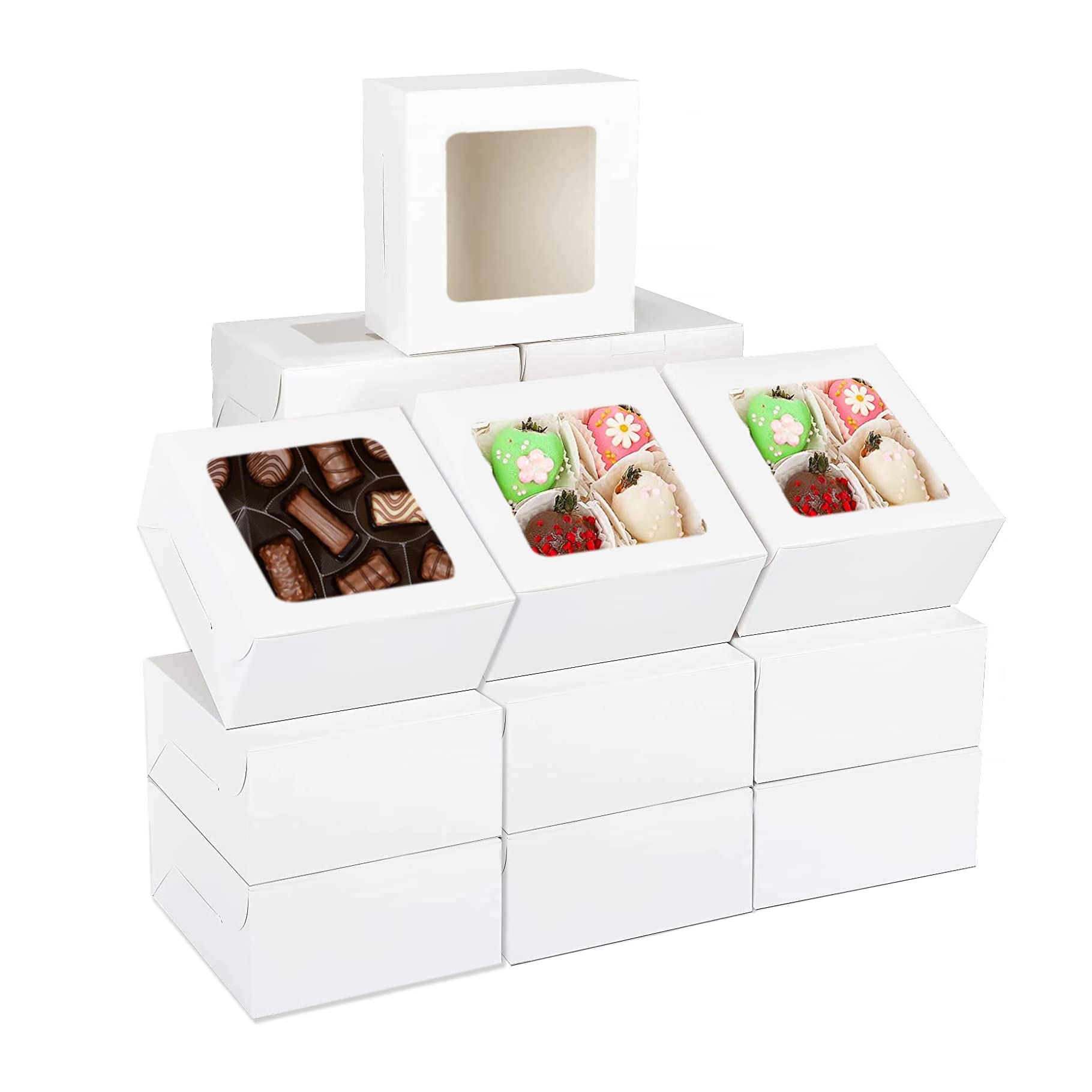 Big Dory 20PCS White Bakery Boxes with Window 10x10x3 Inches Cookie ...