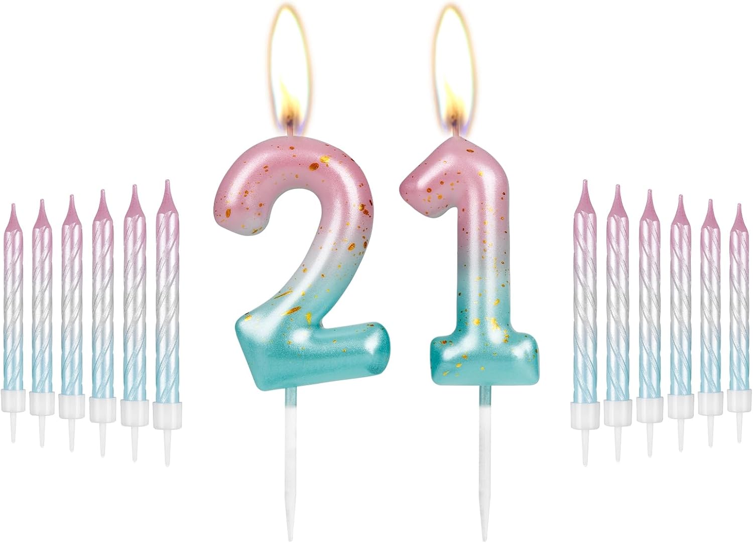 Amazon.com: iNINGER Number 21Candles Pink Gradient Blue Candles Happy ...