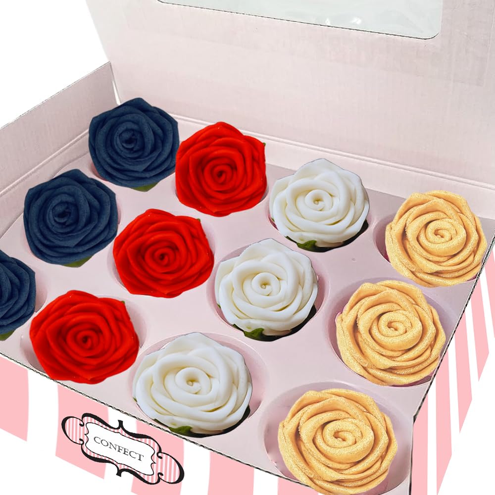Amazon.com: Confect Edible Patriotic Rose Cake Toppers – Pack of 12 Red ...