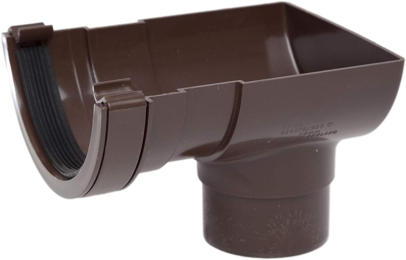 POLYPIPE RR106 Brown Stop End Outlet for 112mm Half Round guttering ...