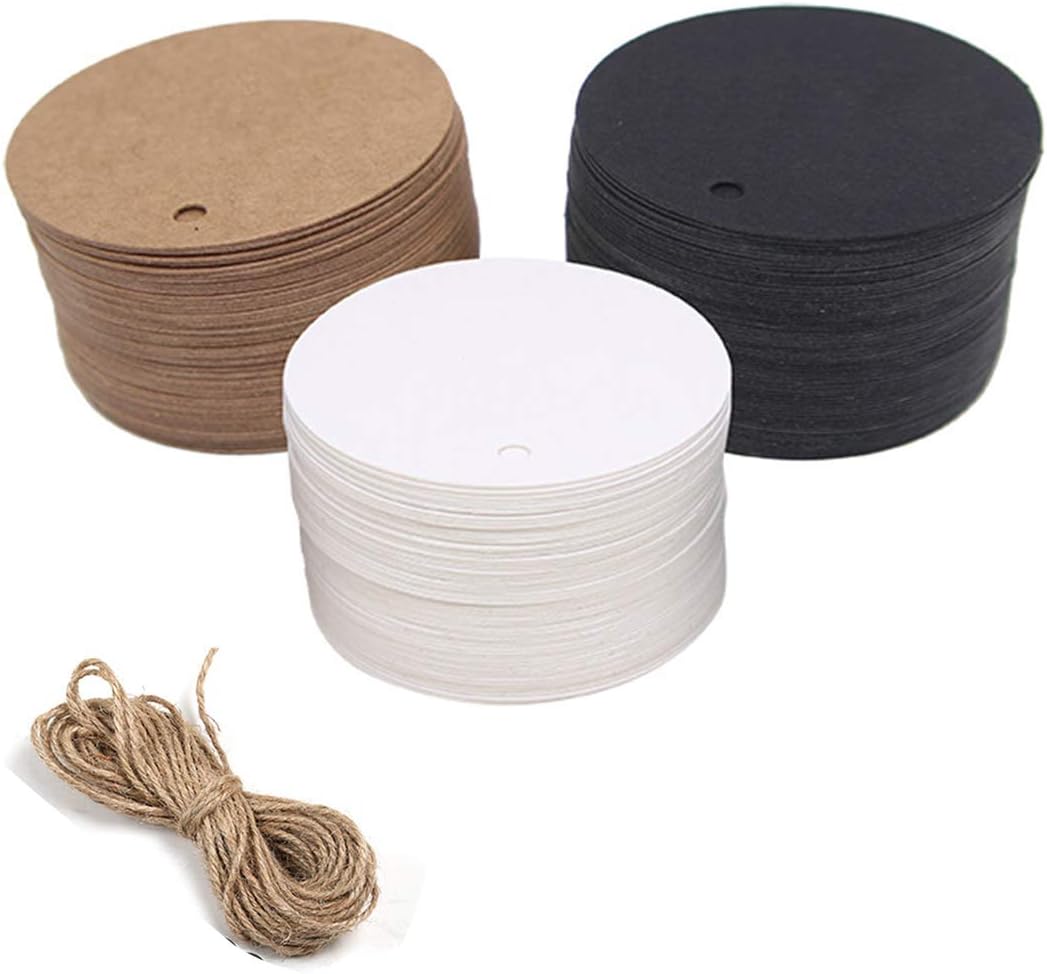 jijAcraft 100PCS Round Gift Tags, Kraft Paper Gift Tags 5.5CM Brown ...
