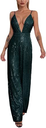 Amazon.com: Womens Sexy Sequin Rhinestone Romper V Neck Sleeveless ...
