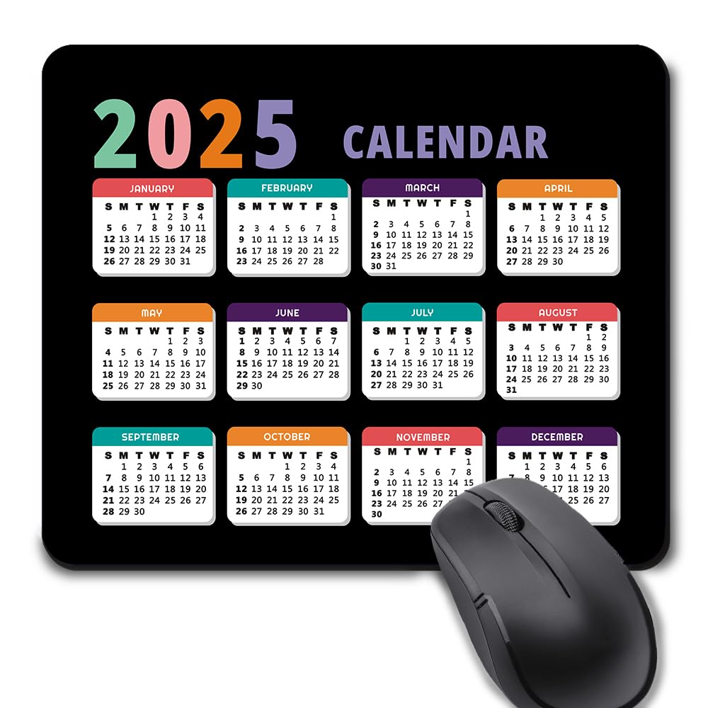 Amazon.com: 2025 Calendar Black, Computer Mouse Pad with Non-Slip ...