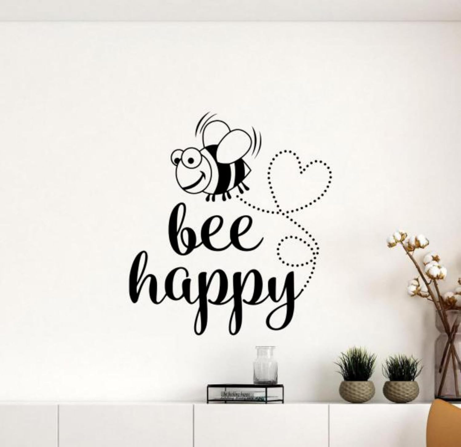 Amazon.com: Bee Happy Wall Decal Vinyl Sticker Be Happy Sign Print ...