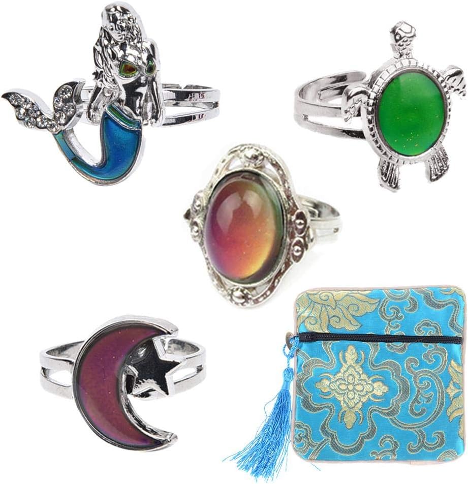 Amazon.com: UBOOMS 4 Pack Mermaid Tail Mood Ring Turtle Moon Gemstone ...