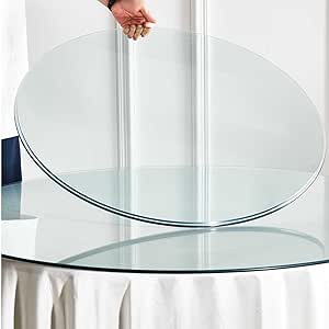 Amazon.com: Glass Table Top Round Transparent Tempered GlassTable ...