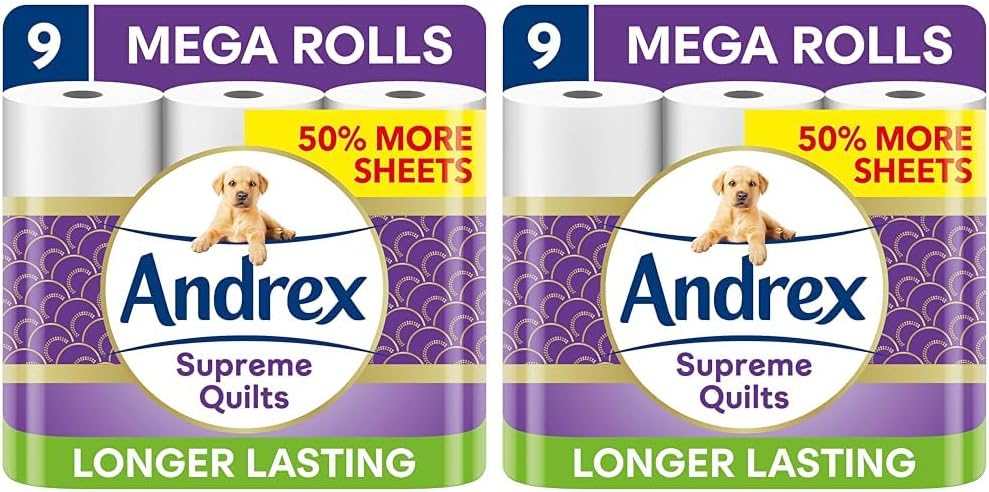 Andrex Supreme Quilts Mega Toilet Roll - 9 Mega Rolls (13.5 Standard ...