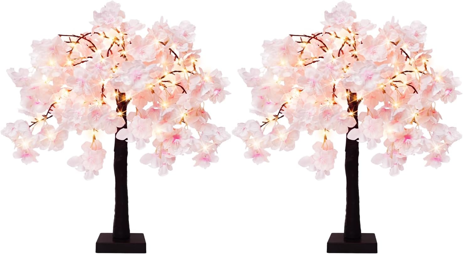 Amazon.com: obbsie 24 Inch Lighted Cherry Blossom Tree, 2 Pack ...