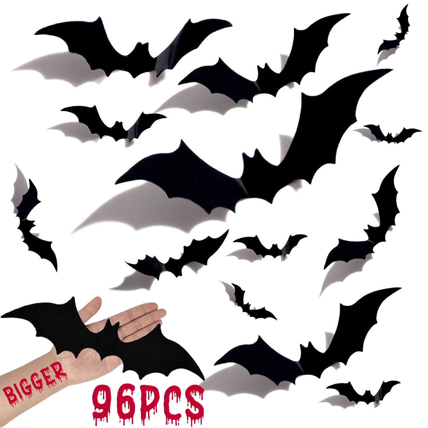 Amazon.com: 96 Pcs Bats Halloween Decorations PVC 3D Bats Wall Decor ...