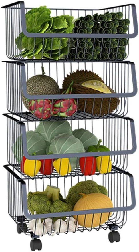 Amazon.com - HLWAWA Stacking Wire Market Baskets Stackable Rolling ...