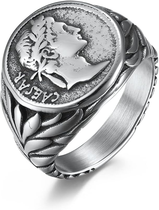 Amazon.com: Roman Gaius Julius Caesar Head Rings Vintage Stainless ...