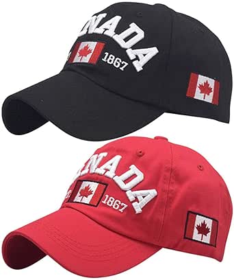 BAOZOON 2 Pcs Baseball Caps Embroidered Maple Leaf Hat Adjustable ...