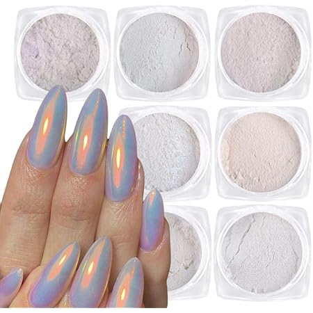 Amazon.com: 6 Boxes Mermaid Chrome Nail Art Powder Aurora Powder Mirror ...