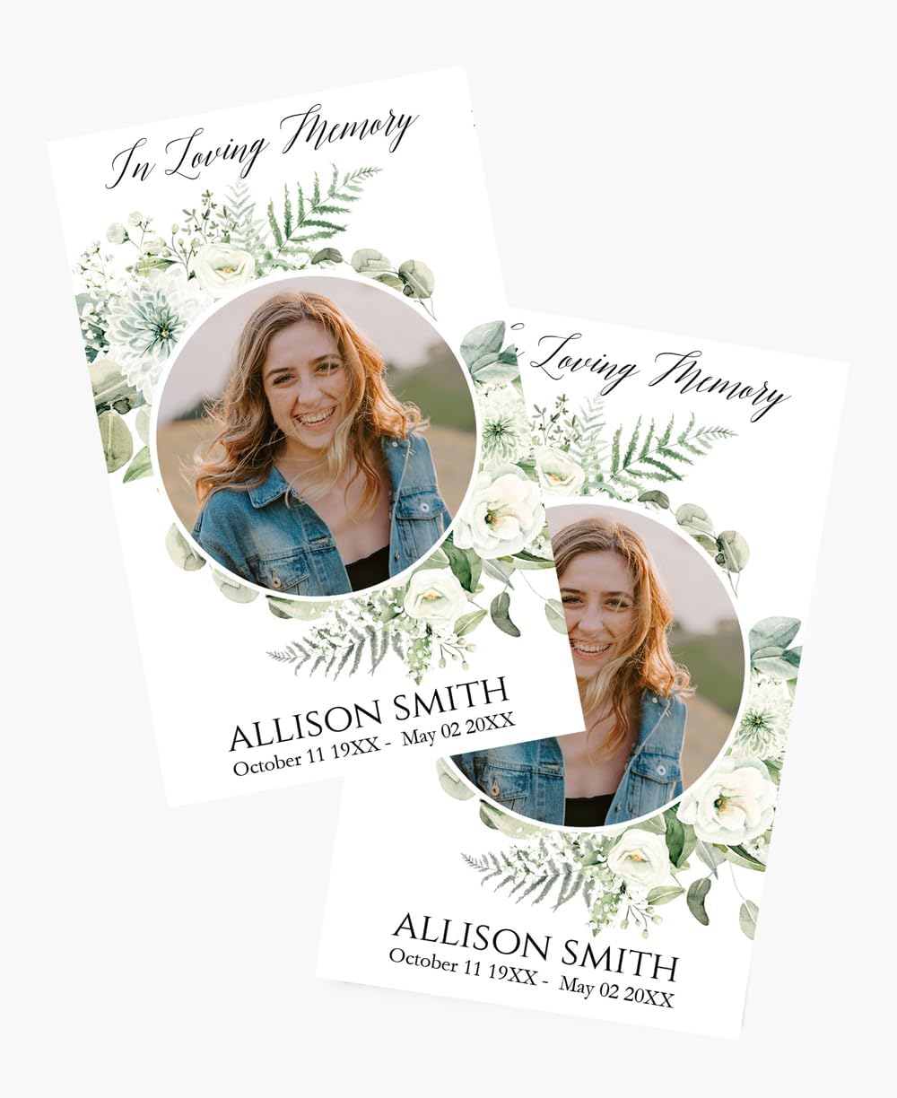 Amazon.com: Funeral Memorial Prayer Cards, Double-Sided, Photo ...