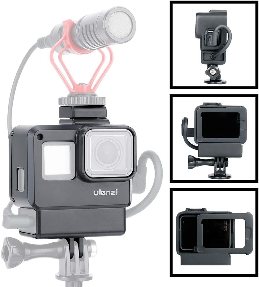 Protective GoPro Vlog Case with Cold Shoe Mount for GoPro Microphone Adapter Storage W Back Door ...