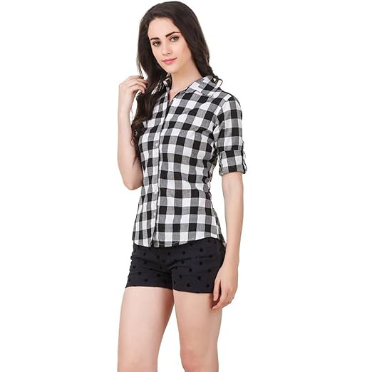 Buy DAMEN MODE Women White & Black Check Shirt (Medium) at Amazon.in