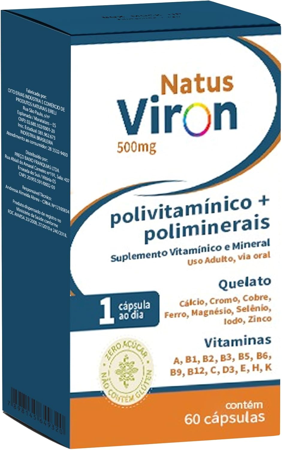 Suplemento Alimentar Natus Viron Polivitaminico+Poliminerais 500mg 60 ...