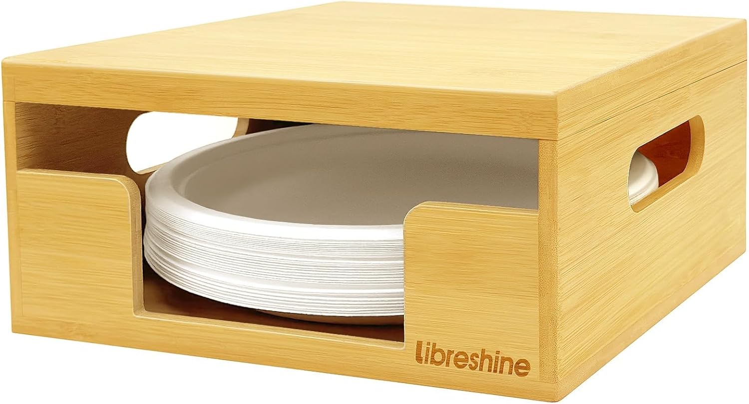 Amazon.com: Libreshine 8-10 Inch Bamboo Paper Plate Holder Dispenser ...