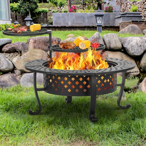 Panovue 42 Inch Fire Pit with 2 BBQ Grills, Wood Burning Fire Pits for ...