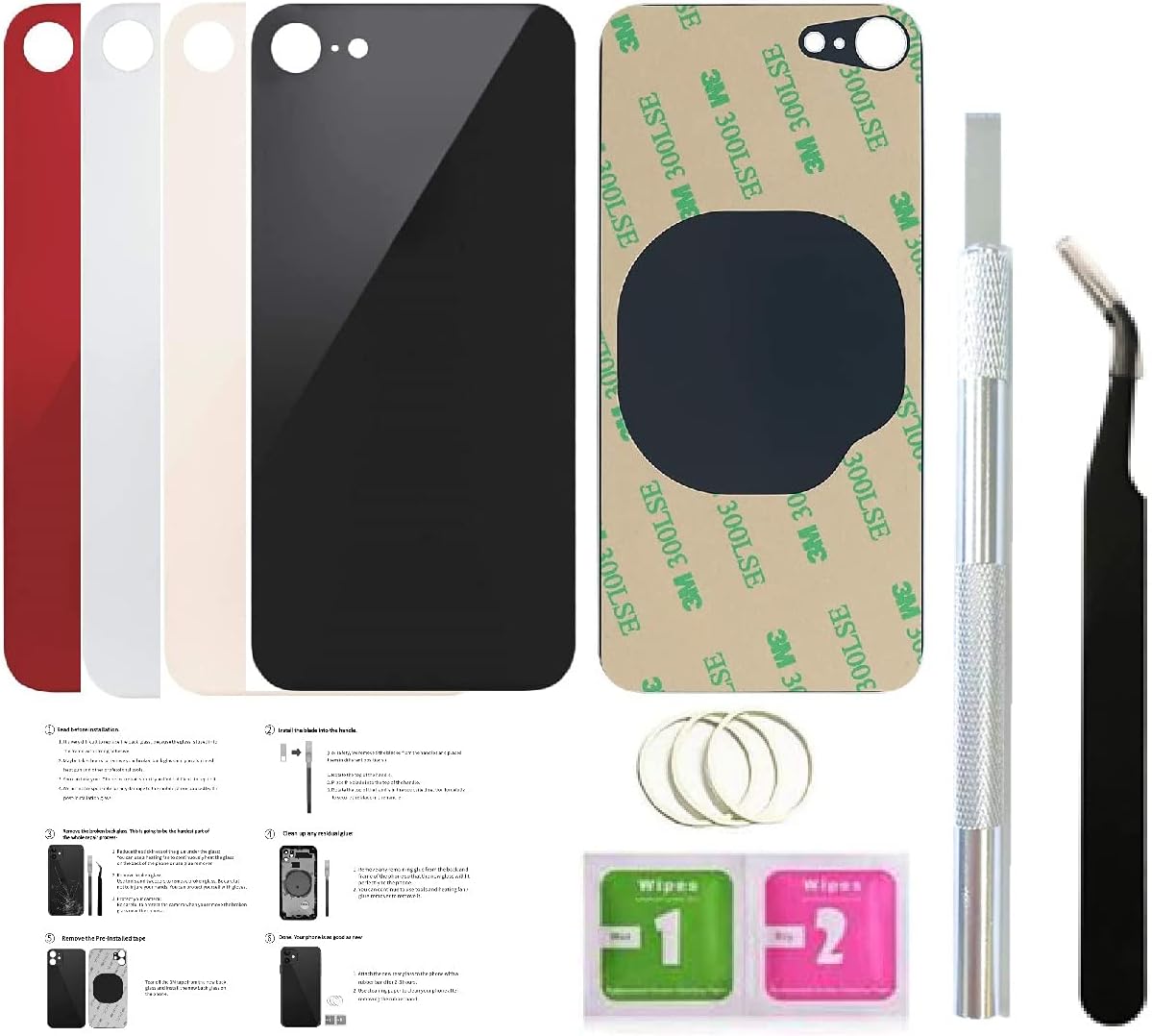 2 PCS Back Glass Replacement for iPhone 8 Back Cover Glass (4.7 Inch ...