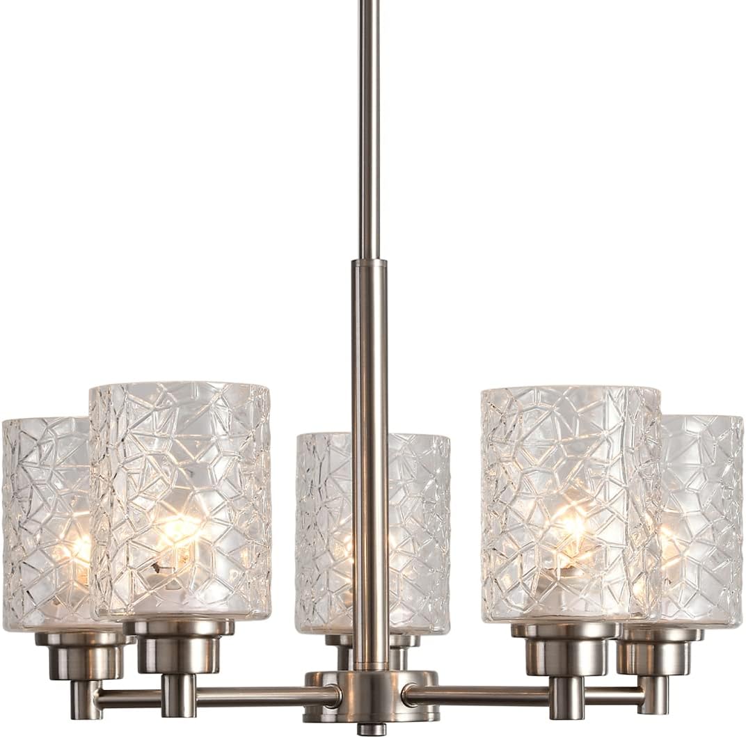 OPKMB Brushed Nickel Contemporary Glass Branch Chandelier Dining Room Chandeliers 5 Head Pendant ...