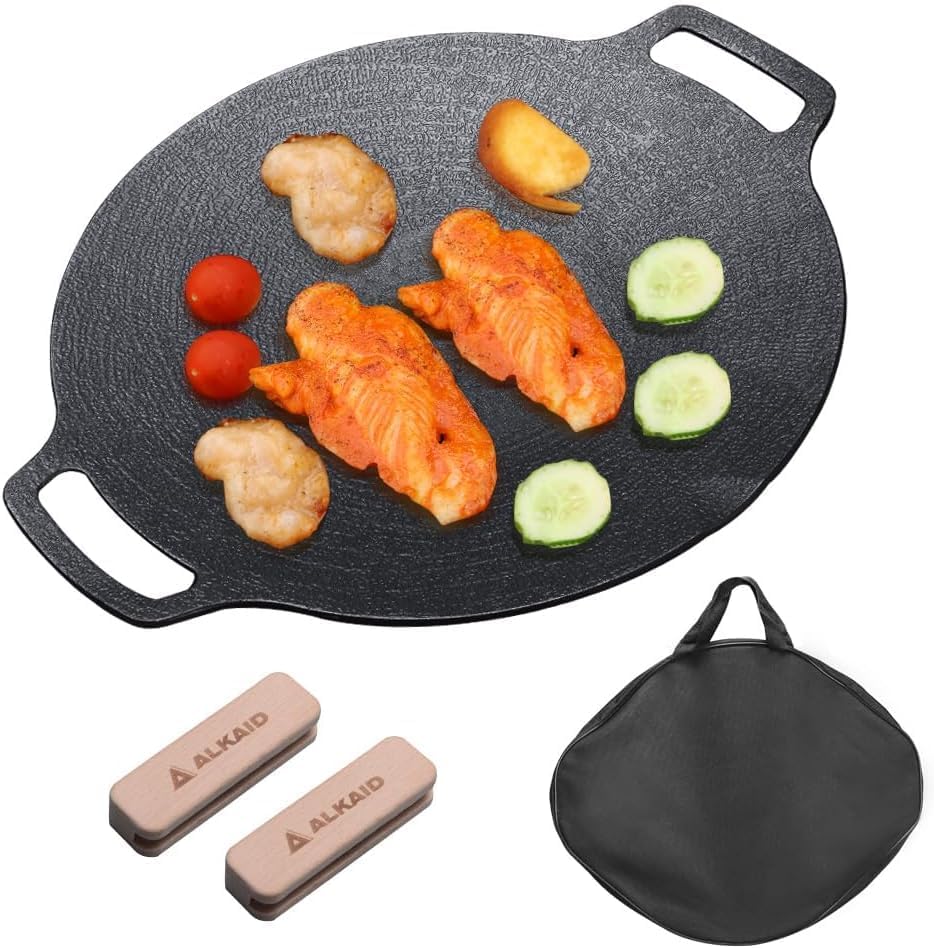 Amazon.co.jp: ALKAID マルチグリドル｜鋳鉄＆アルミ複合底でIH/直火対応｜760g＆29cm｜焦げ付き防止 キャンプ/家庭BBQ/焼肉用 (29cmアップグレード版 ...