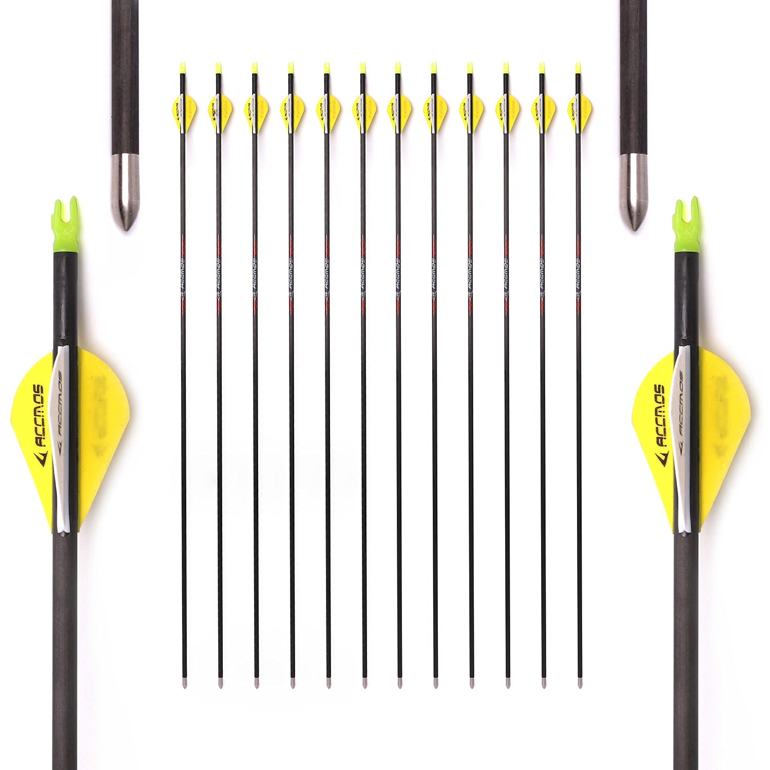 Compound Bow Arrows Green Arrow 12-Pack Carbon Hunting Arrows - 500 ...