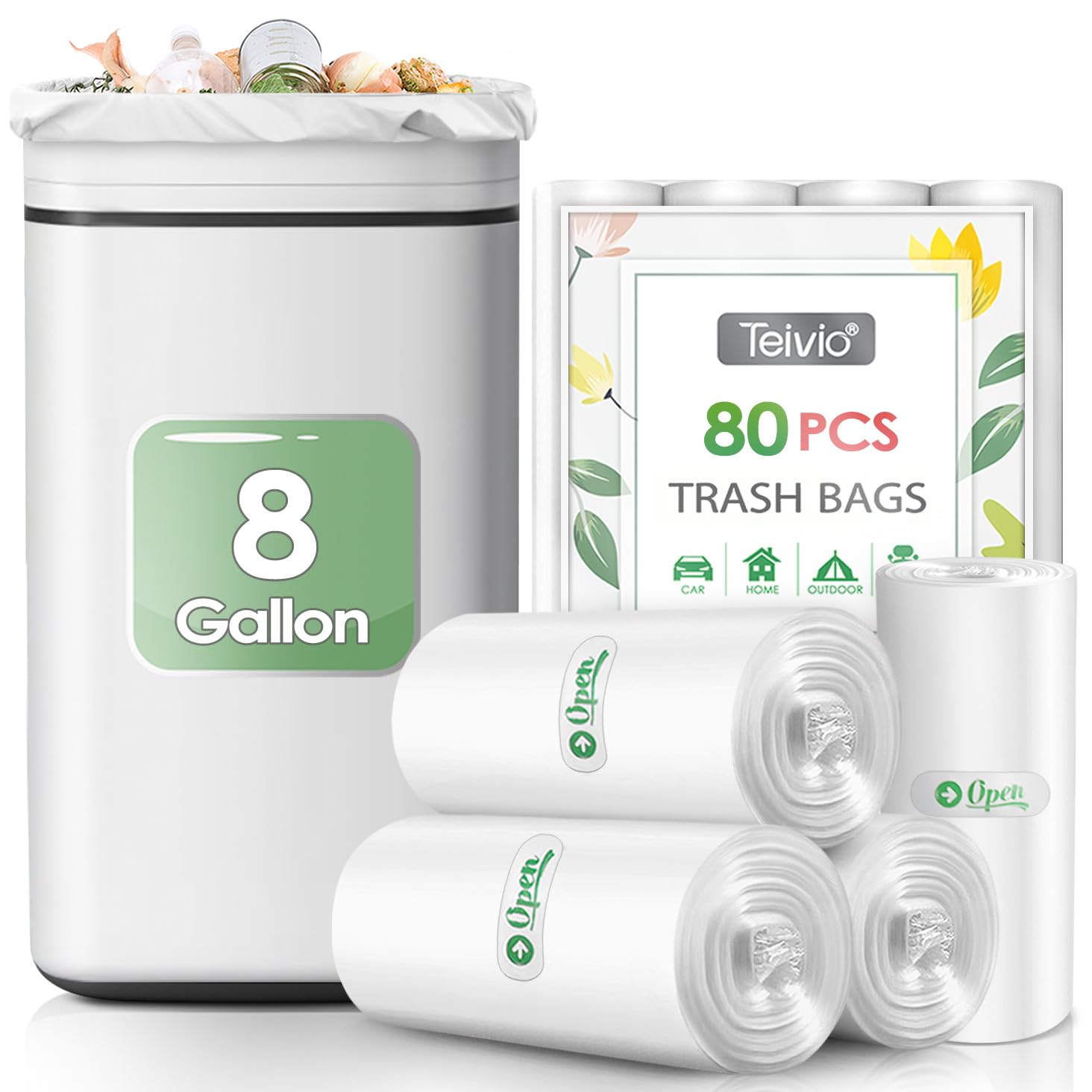 Amazon.com: 8 Gallon 80 Counts Strong Medium Trash Bags Garbage Bags by ...